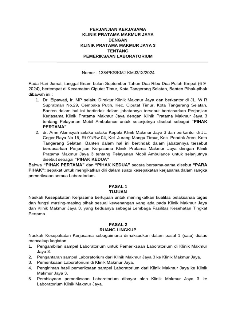 MoU Pemeriksaan Laboratorium | PDF