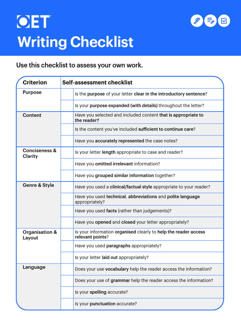 OET Writing Checklist | PDF