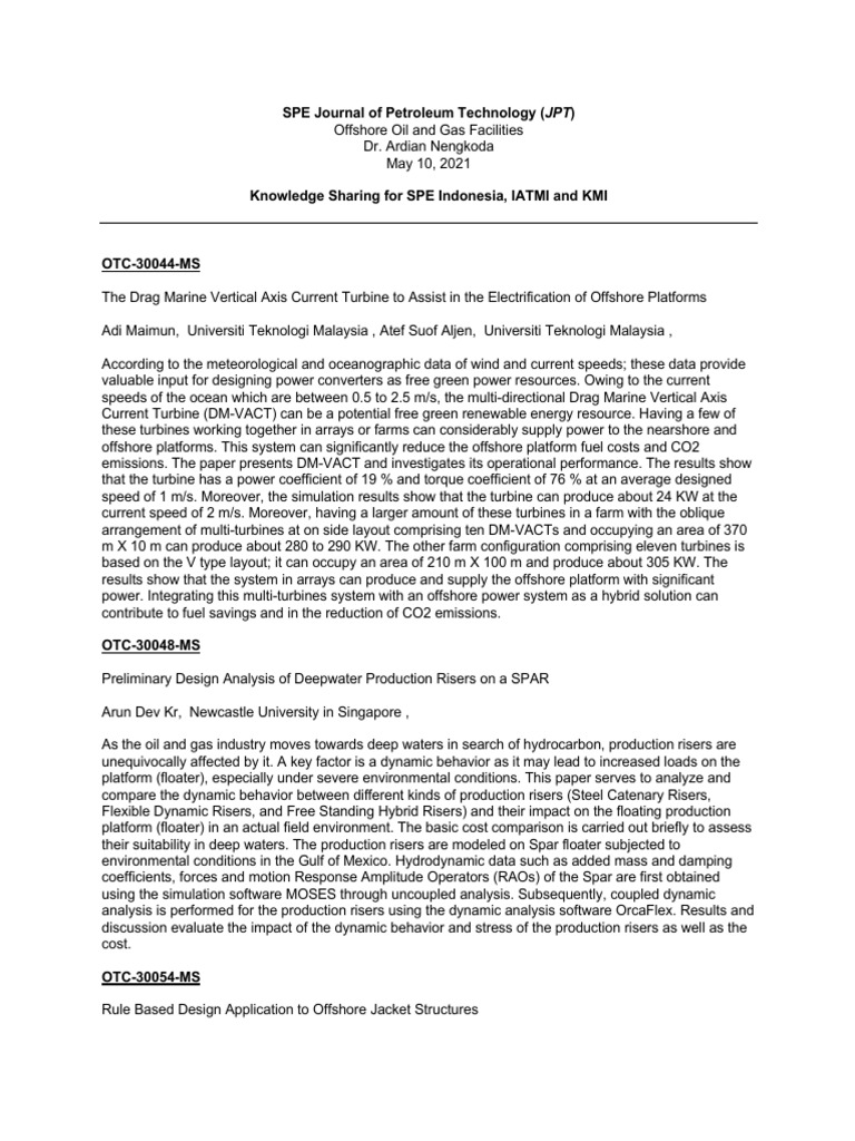 SPE JPT Offshore Facilities Abstracts 2021 | PDF | Welding | Construction