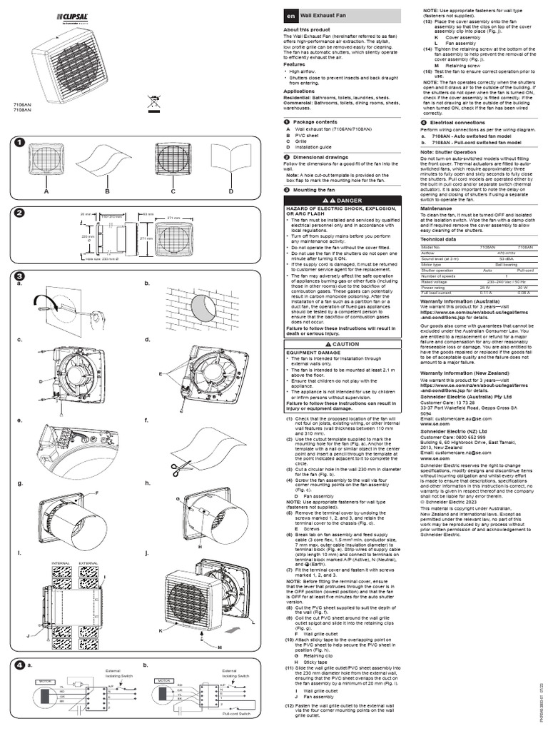 PKR5453800 - Wall - Exhaust - Fan - 7106AN - 7108AN - PULL CORD ...