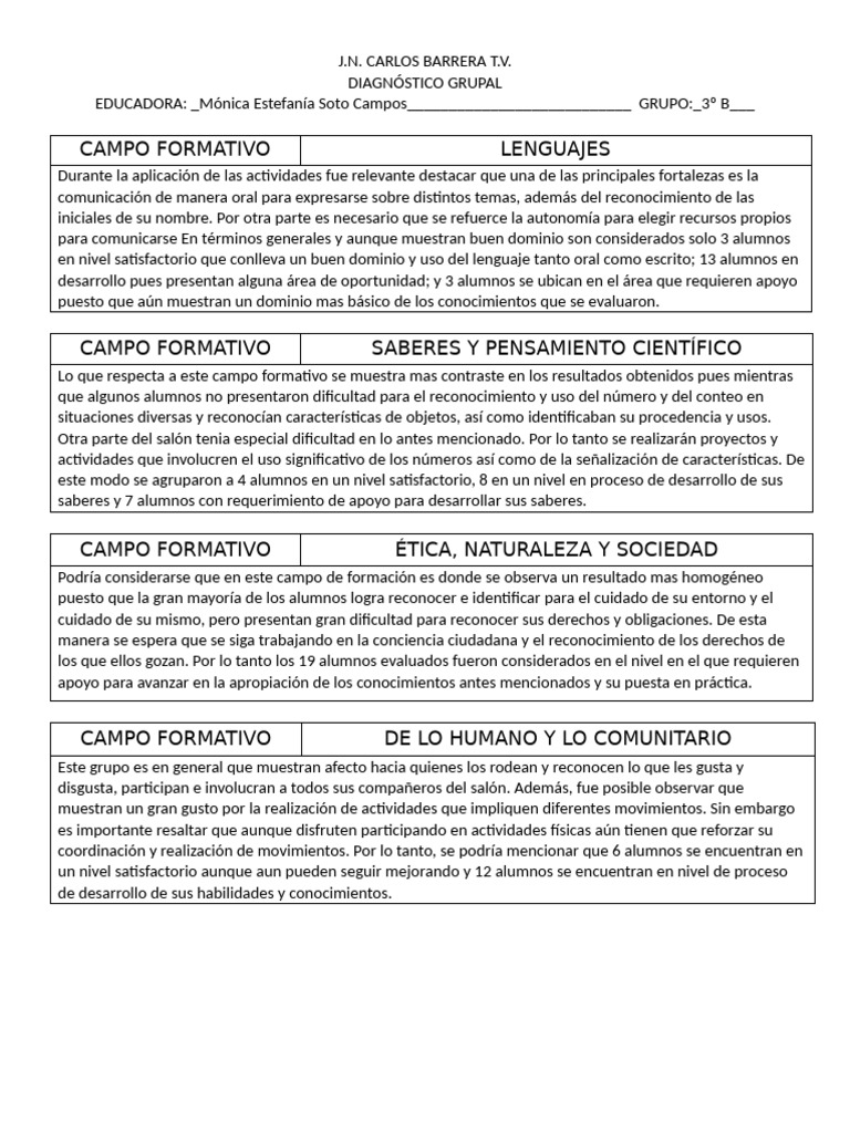 Evaluación Diagnostica Grupal 3b Pdf Evaluación 2437