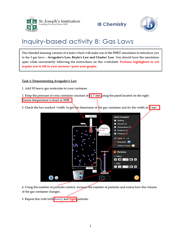 Inquiry-Based Activity 8 - Gas Laws Worksheet | PDF | Gases | Temperature