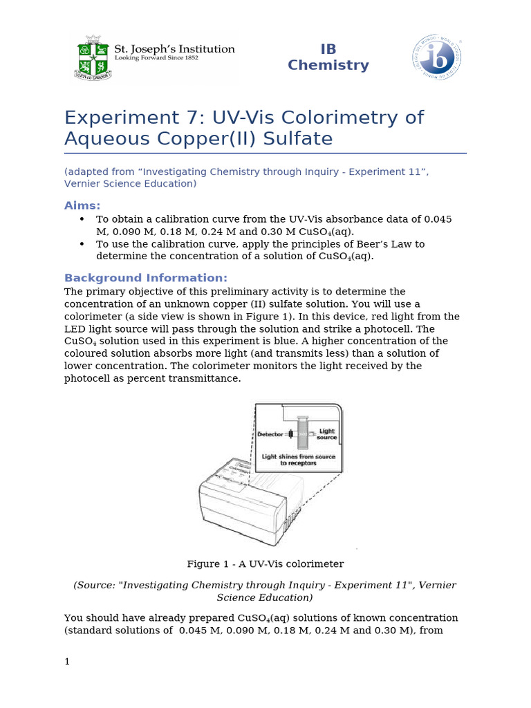 Experiment 7 - UV-Vis Colorimetry of Aqueous Copper II Sulfate | PDF ...
