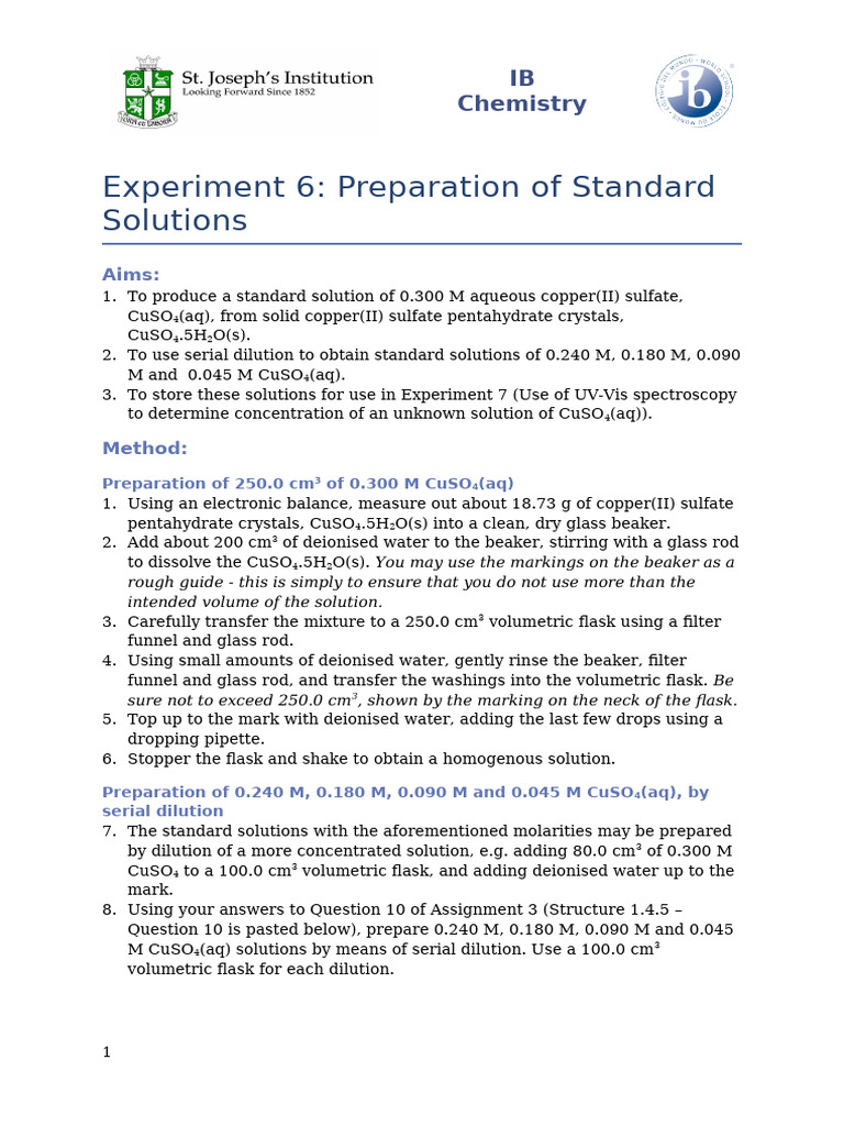 Experiment 6 - Preparation of Standard Solutions Upd SP | PDF ...