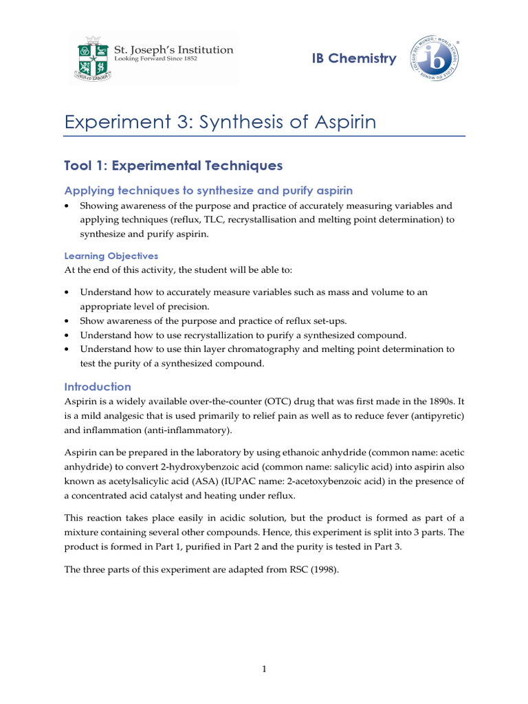 Experiment 3 Synthesis of Aspirin Suggested Answers Updated 29 Feb 2024 ...
