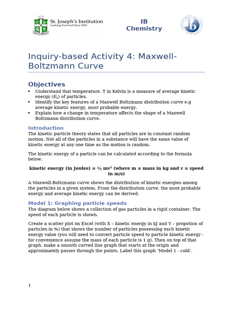Inquiry-Based Activity 4 - Maxwell Boltzmann Curve SP | PDF | Kinetic ...