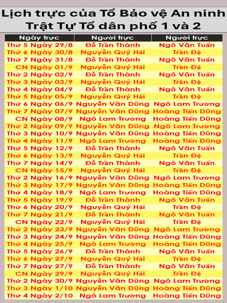 Lich Truc Bao Ve in | PDF