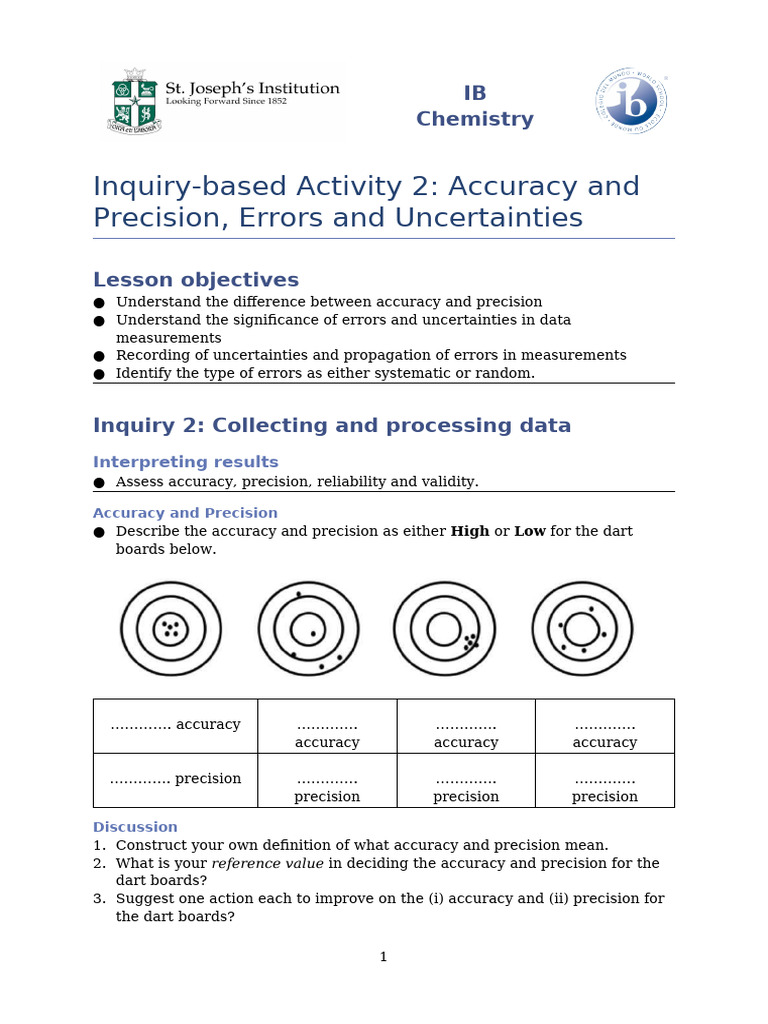 Inquiry-Based Activity 2 - Accuracy and Precision Errors and ...