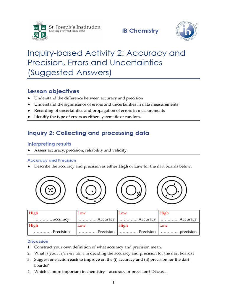 Inquiry-Based Activity 2 - Accuracy and Precision Errors and ...