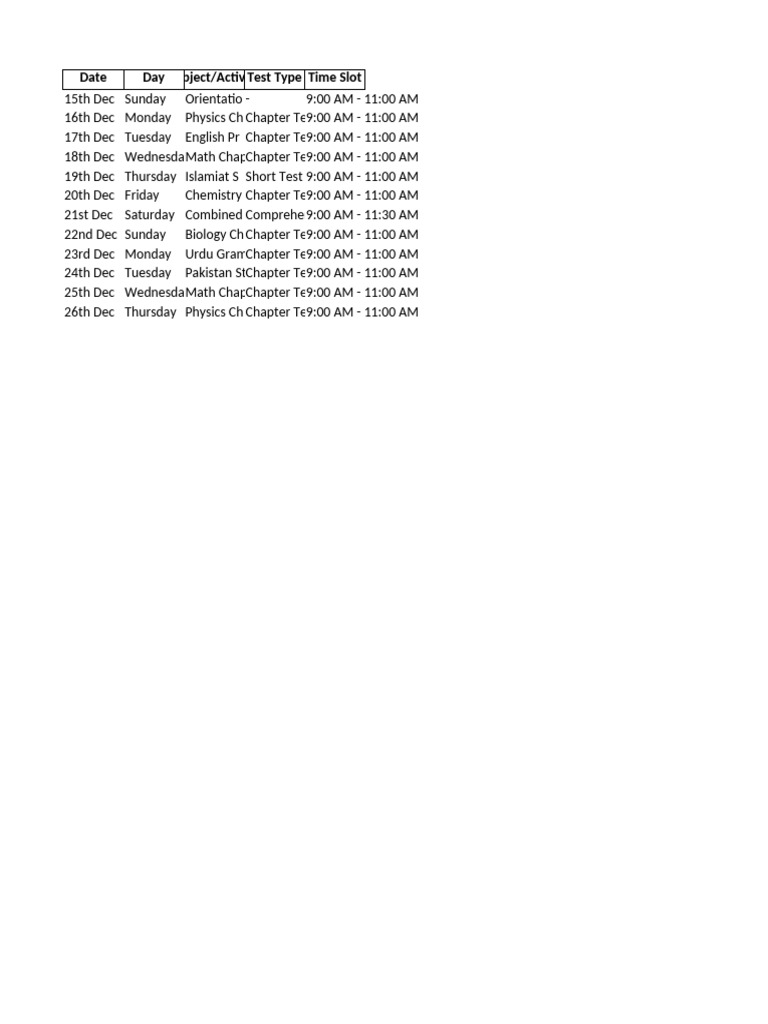 December Exam Schedule 2023 | PDF