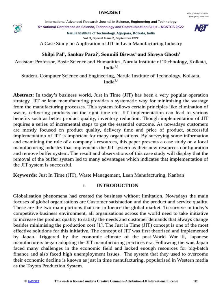 Iarjset-Ncstcs 24 | PDF | Lean Manufacturing | Inventory