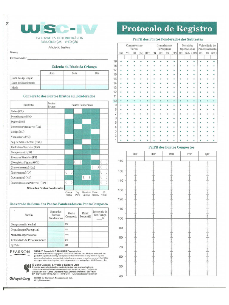 Protocolos - WISC - IV | PDF