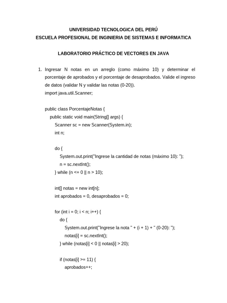 Ejercicios de Vectores y Notas en Java | PDF | Programación de ...