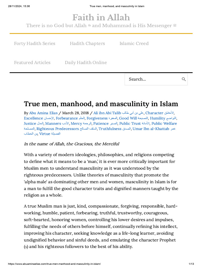 True Men, Manhood, and Masculinity in Islam | PDF | Muhammad | Hadith