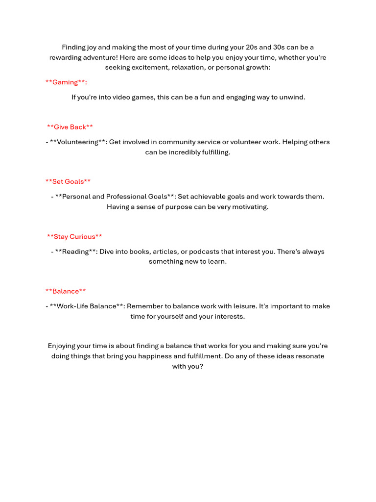 Thriving in Your 20s and 30s: Tips for Joy | PDF