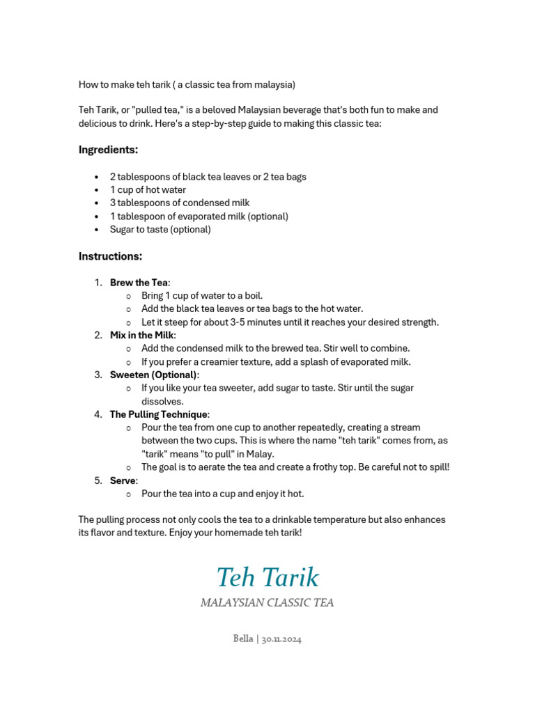 How to Make Teh Tarik at Home | PDF