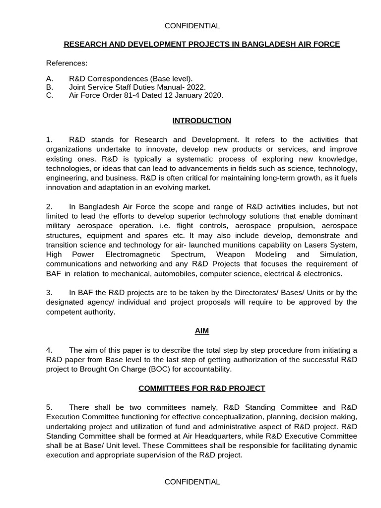 RESEARCH AND DEVELOPMENT PROJECTS IN BANGLADESH AIR FORCE 28 Nov 24 | PDF | Innovation