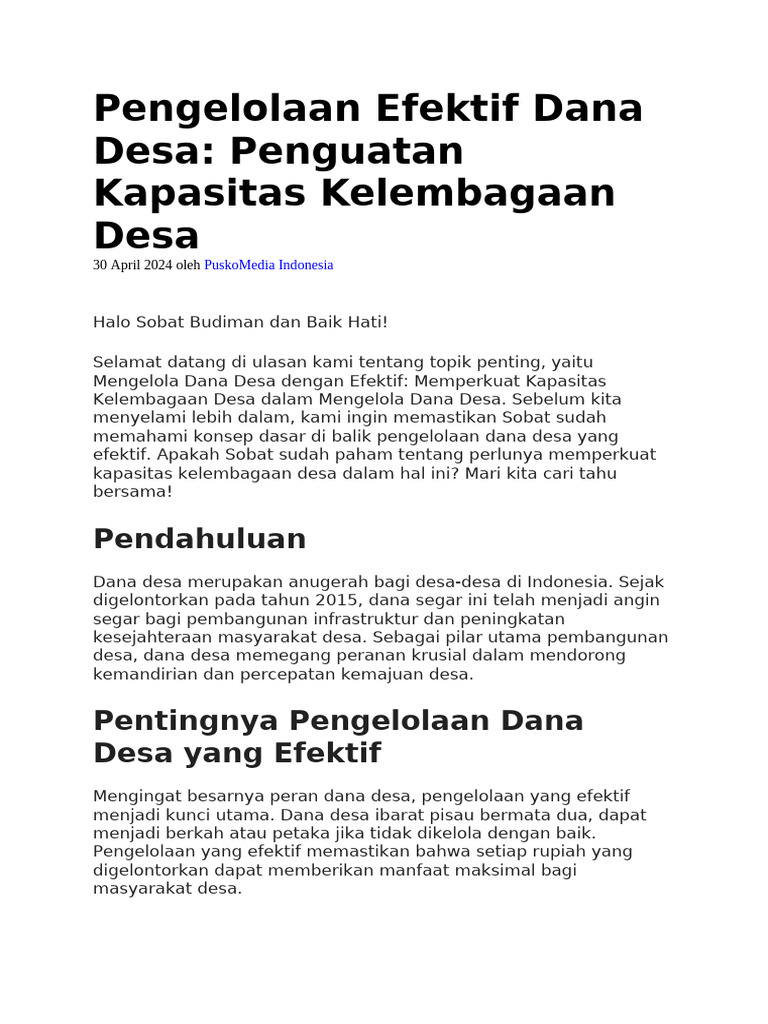 Artikel - Pengelolaan Efektif Dana Desa | PDF