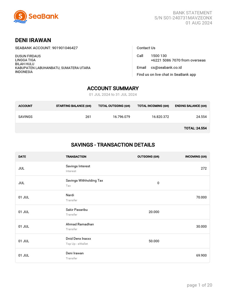 July 2024 SeaBank Statement | PDF | Corporate Jargon | Business Documents