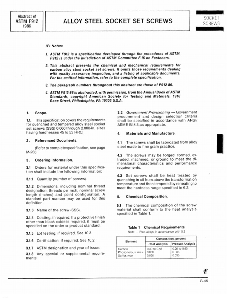ASTM F912 Alloy Steel Socket Set Screws | PDF