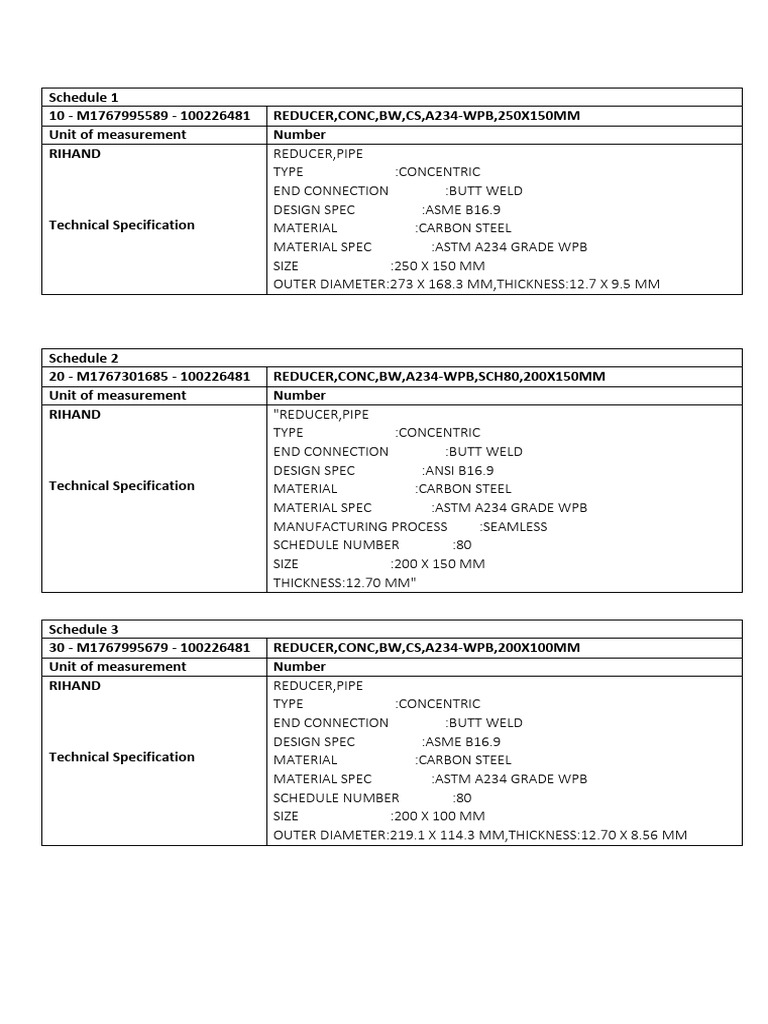 Concentric Pipe Reducers Specifications | PDF | Pipe (Fluid Conveyance ...