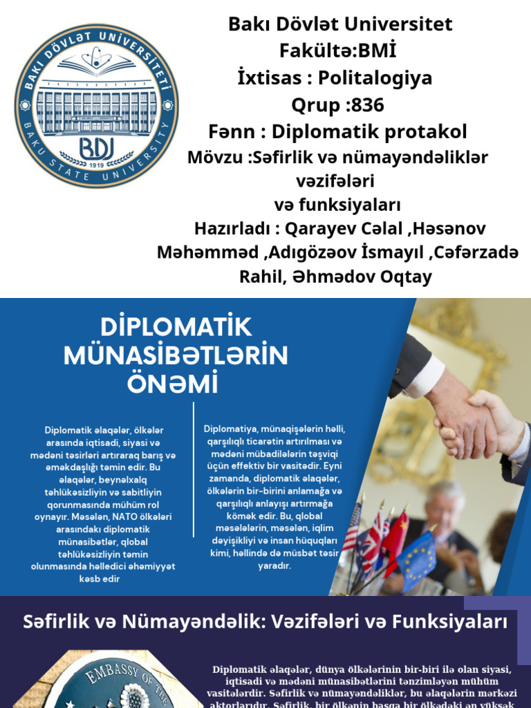 Bakı Dövlət Universitet Fakültə:BMİ İxtisas: Politalogiya Qrup:836 FƏNN: Diplomatik Protakol | PDF