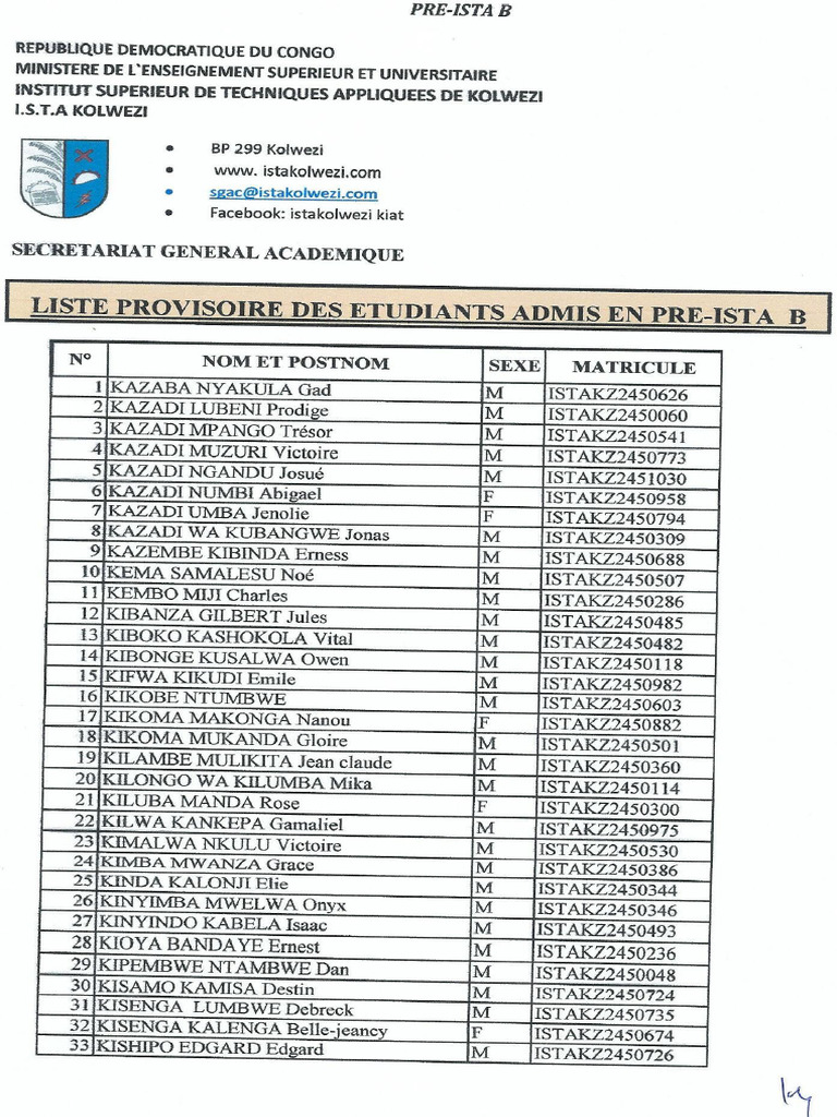 Liste Des Etudiants Admis Prei-B - 0001 | PDF