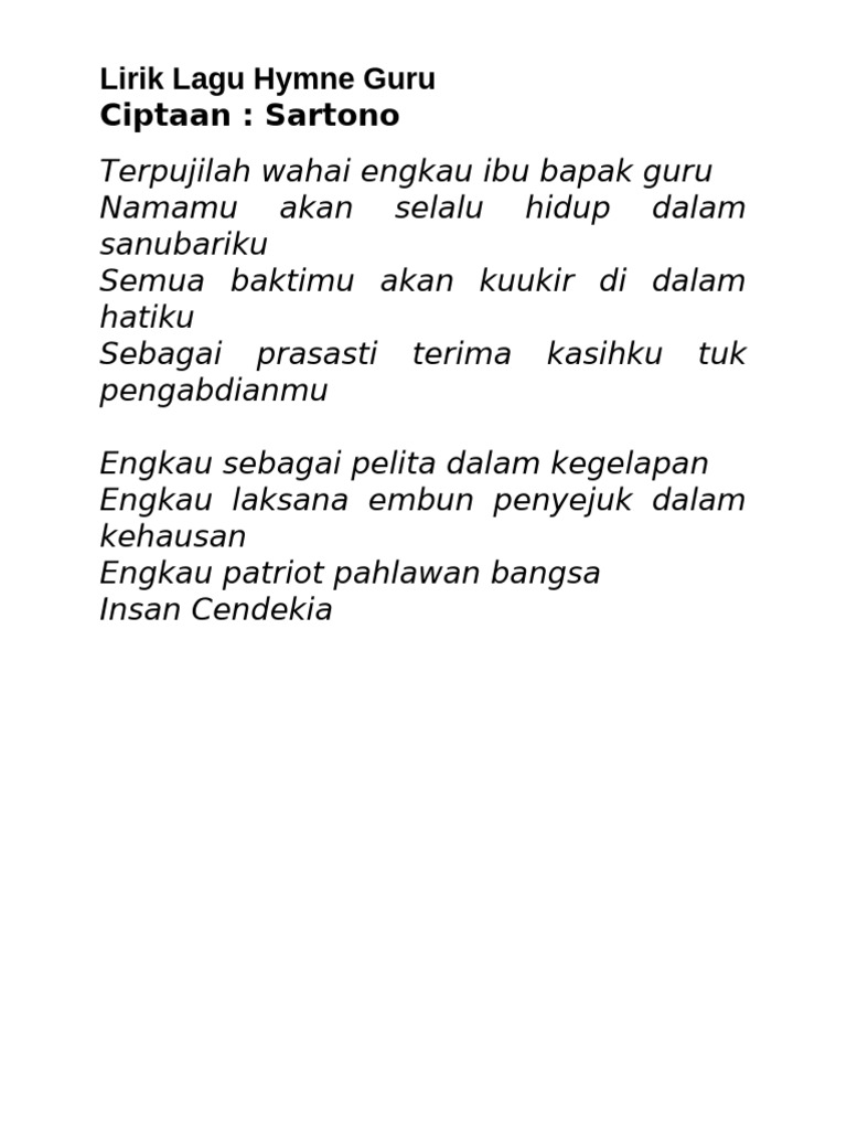 Lirik Lagu Hymne Guru | PDF