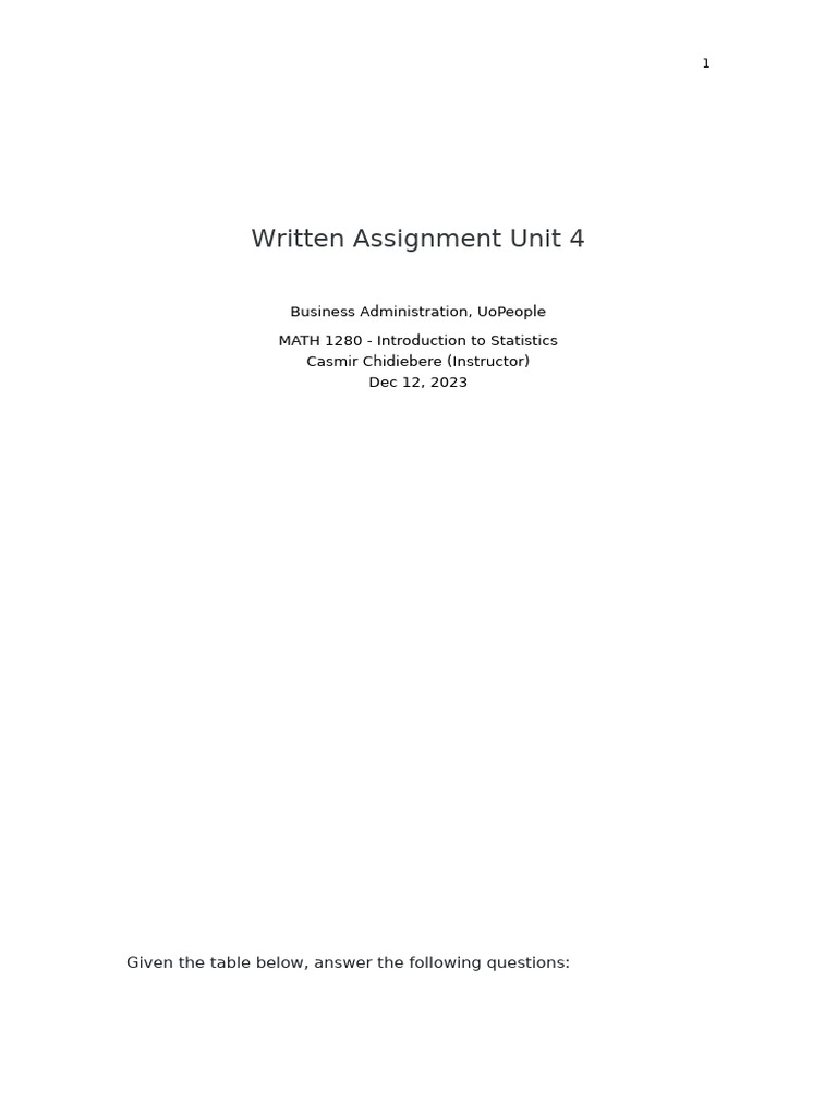 MATH 1280-01 - AY2024-T2 Written Assignment Unit 4 | PDF