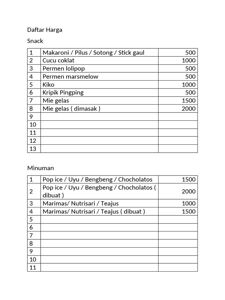 Daftar Harga | PDF