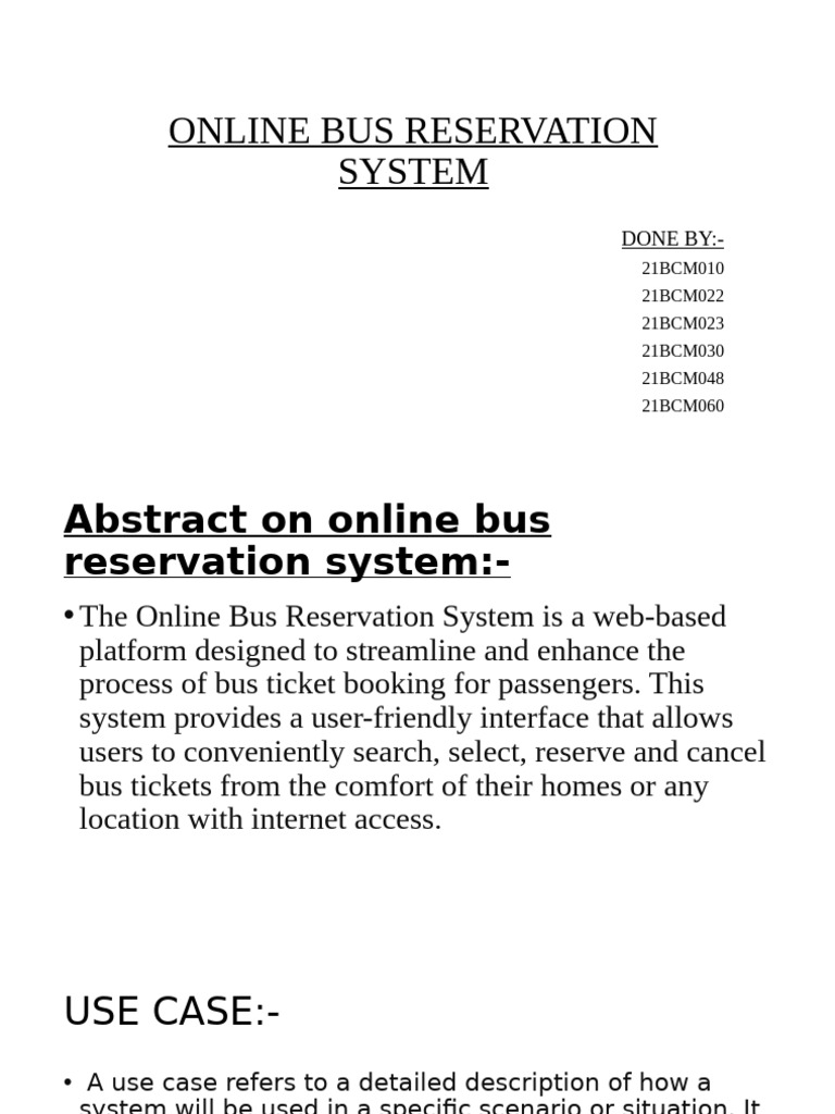 Online Bus Reservation System | PDF