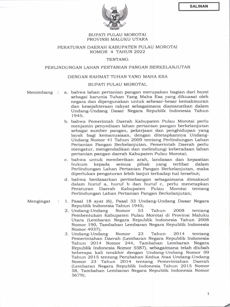 Perda No 4 Tentang Lp2b Kab. Pulau Morotai | PDF