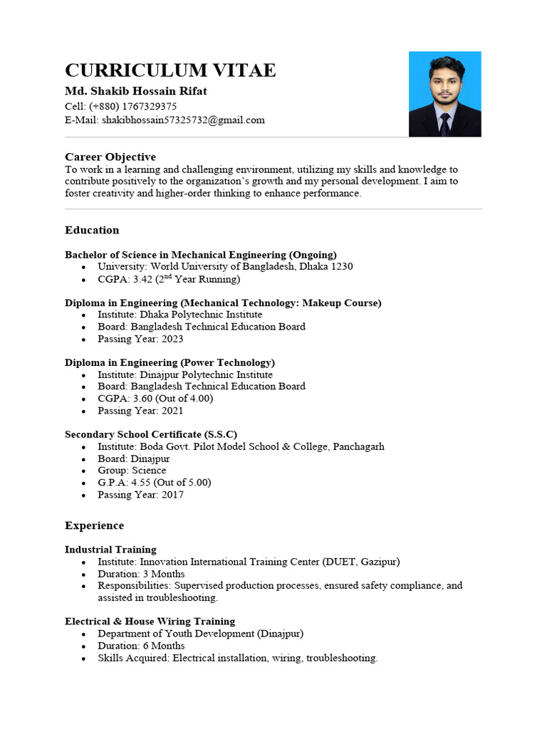 MD Shakib Hossain Rifat CV | PDF | Skill | Cognition