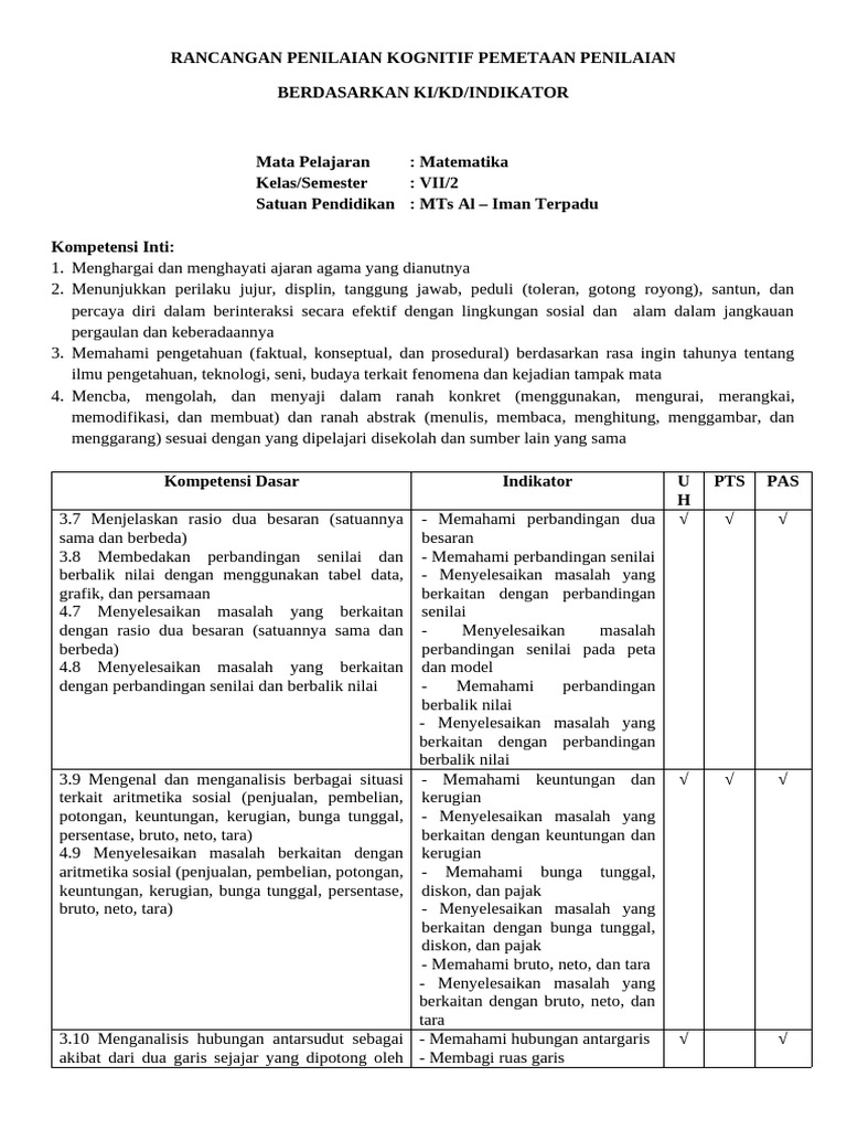 Rancangan Penilaian Kognitif Pemetaan Penilaian | PDF