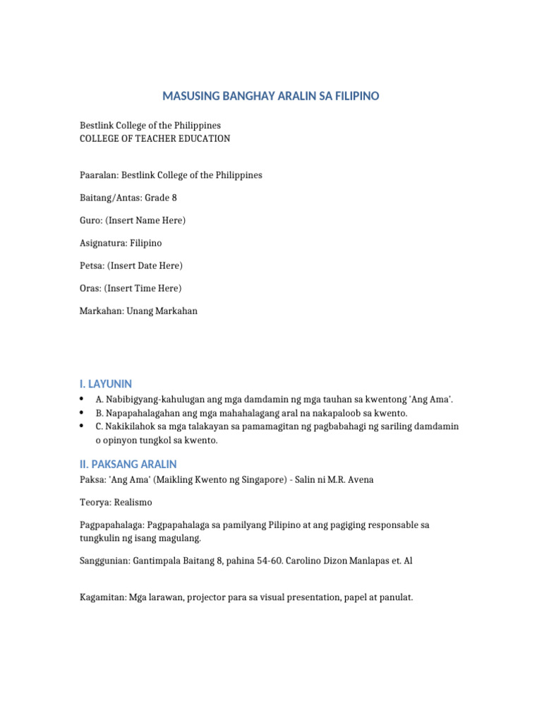 Interactive Game-Based Lesson Plan Filipino Ang Ama | PDF