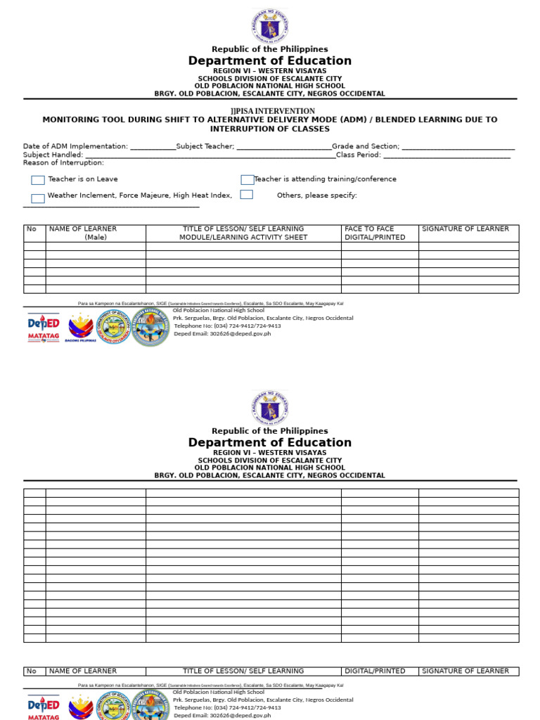Monitoring Tool During Shift To Alternative Delivery Mode Adm Blended Learning Due To ...