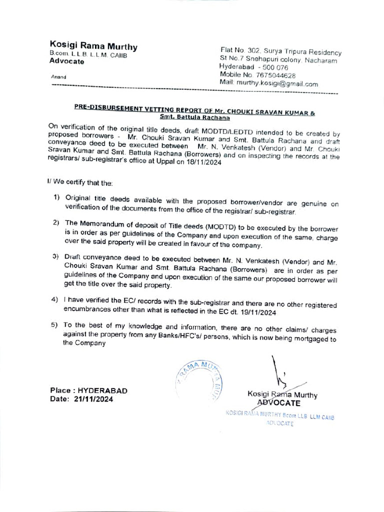 Vetting Report Sravan Kumar | PDF | Real Property Law | Property Law