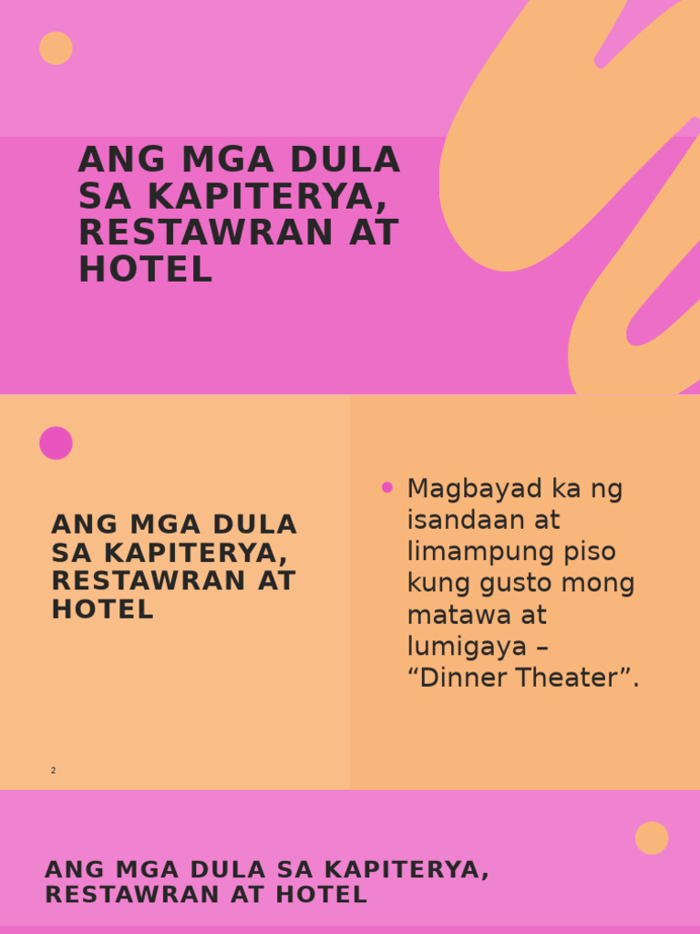 Mga Dula Sa Kapiterya Restawran at Hotel - Group 4 | PDF