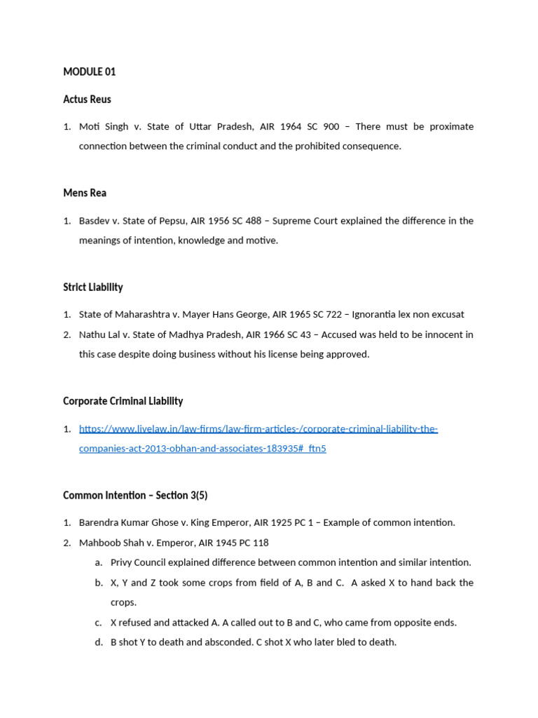 Case Laws - Law of Crimes | PDF | Insanity Defense | Burden Of Proof (Law)