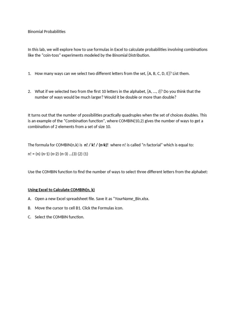 Binomial ProbabilitiesPETITION | PDF | Microsoft Excel | Spreadsheet