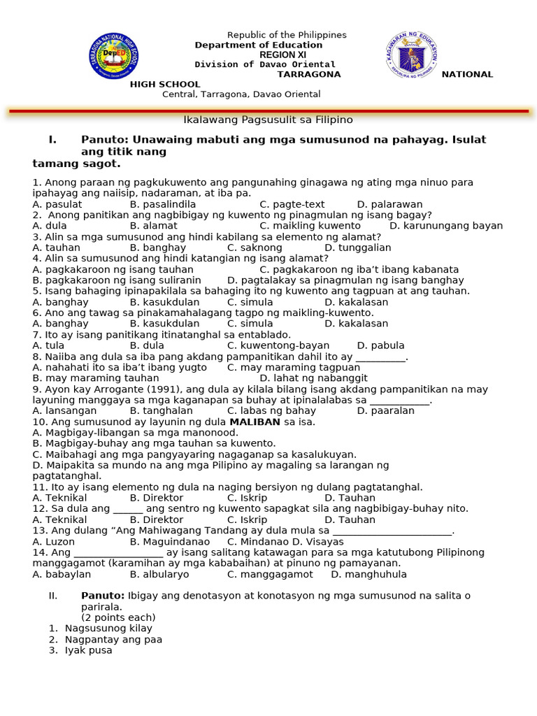 Summative Test in Filipino | PDF