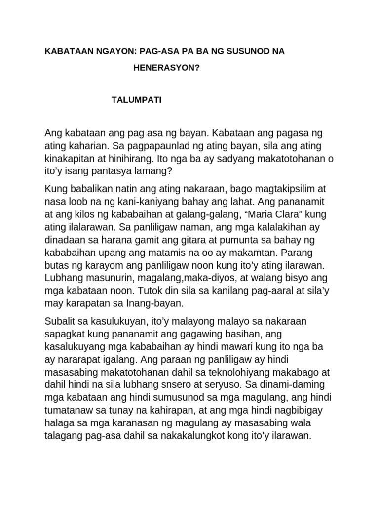 Kabataan Ngayon | PDF