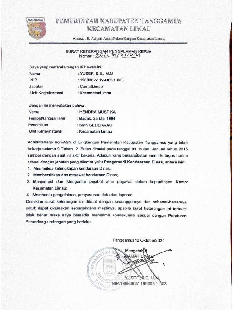 Pengalaman Bekerja Hen | PDF