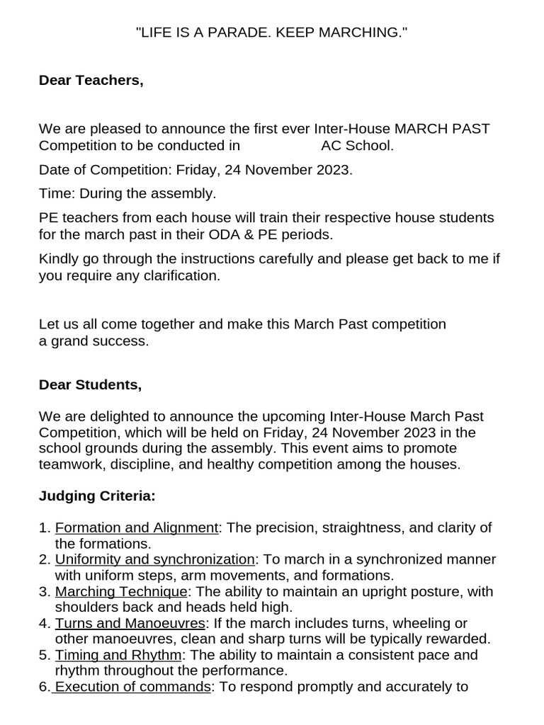 Inter-House March Past Competition | PDF
