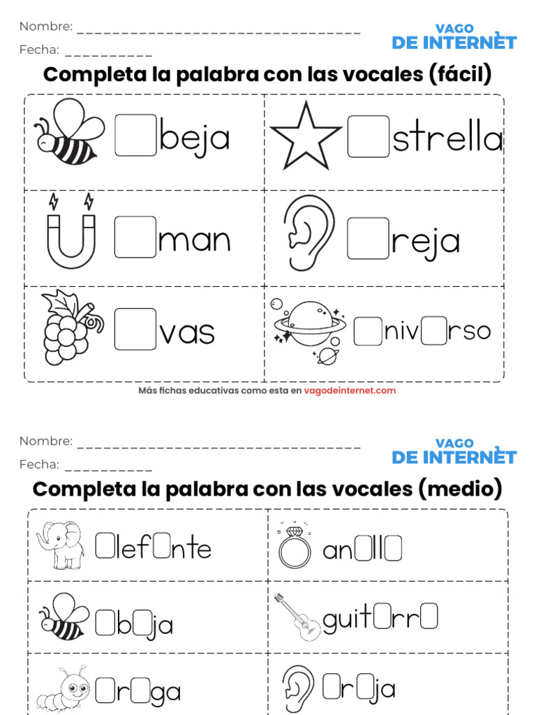 Completa Palabras con Vocales | PDF