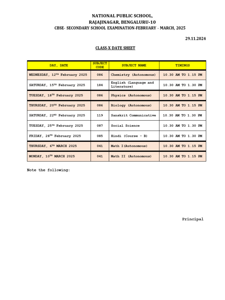 Grade 10 CBSE Board Date Sheet 2025 188295122 1732877456 | PDF
