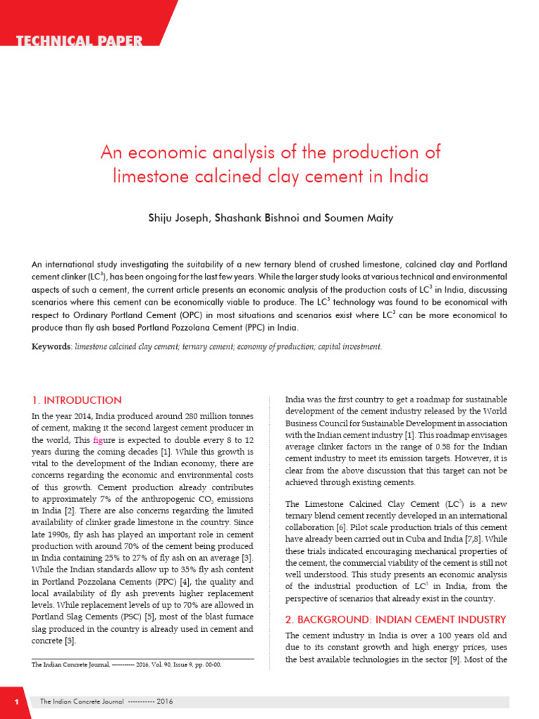 An Economic Analysis of The Production of Limestone Calcined Clay ...