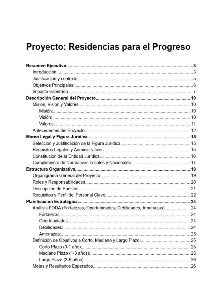 Proyecto Residencias para El Progreso | PDF | Fundación (sin fines de lucro) | Trabajo Social