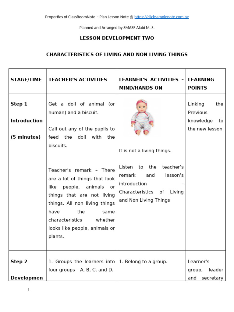 Characteristics of Living and Non Living Things 1 | PDF | Learning ...
