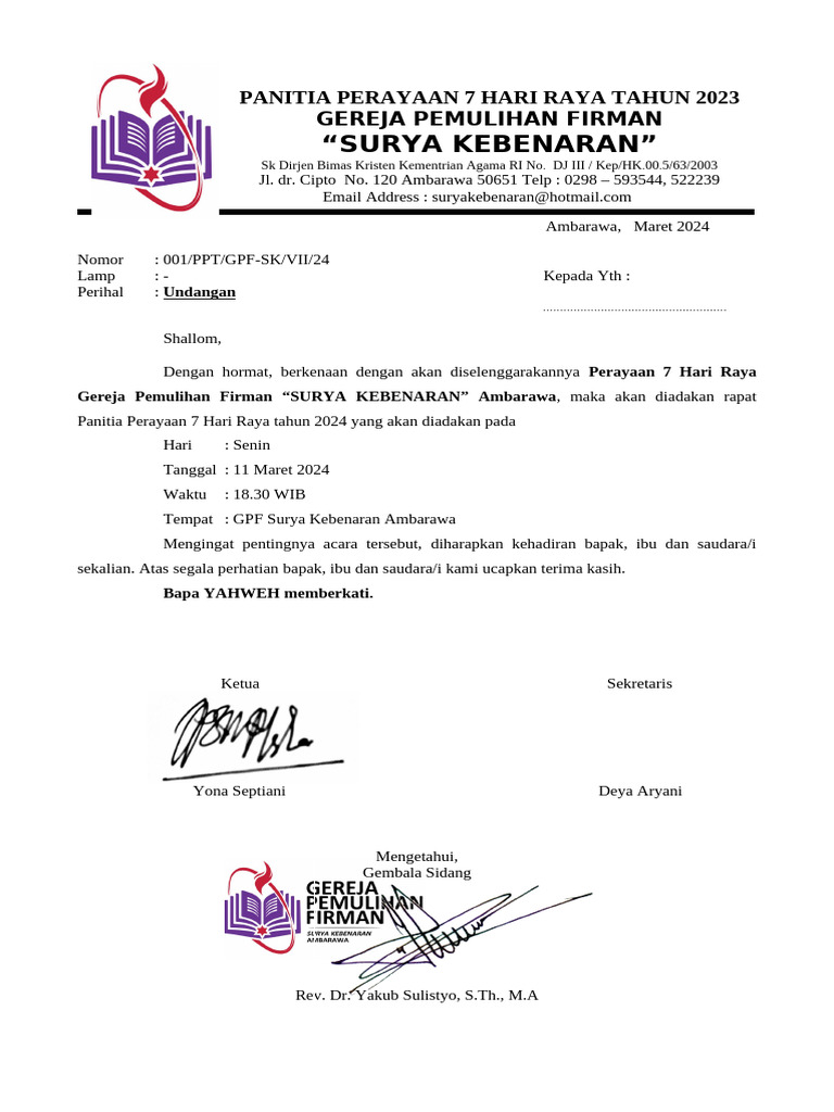 Undangan Rapat Panitia 7 Hari Raya | PDF